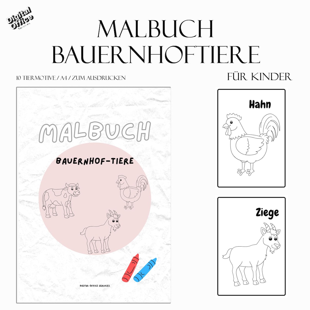 Farm Animals Coloring Book PDF: 10 Animals to Color for Children, A4 ...