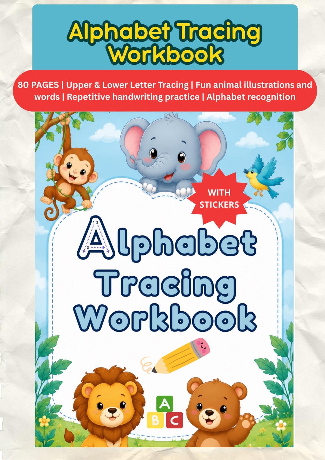 Animal Themed Alphabet Tracing Workbook for Toddlers | A-Z Upper and ...