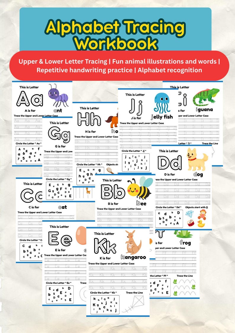 Animal Themed Alphabet Tracing Workbook for Toddlers | A-Z Upper and ...