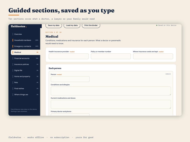 Interactive Emergency Binder App, Household Organizer, Offline Browser ...