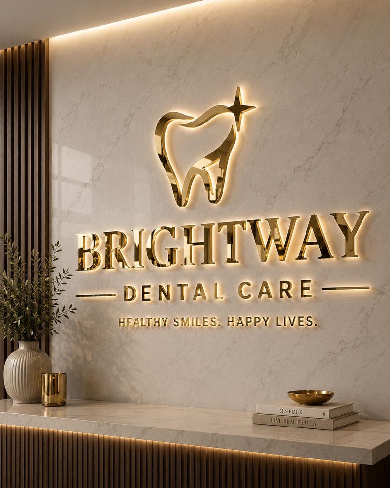 Custom 3D Metal Backlit Business Logo Sign, Illuminated Storefront Wall ...