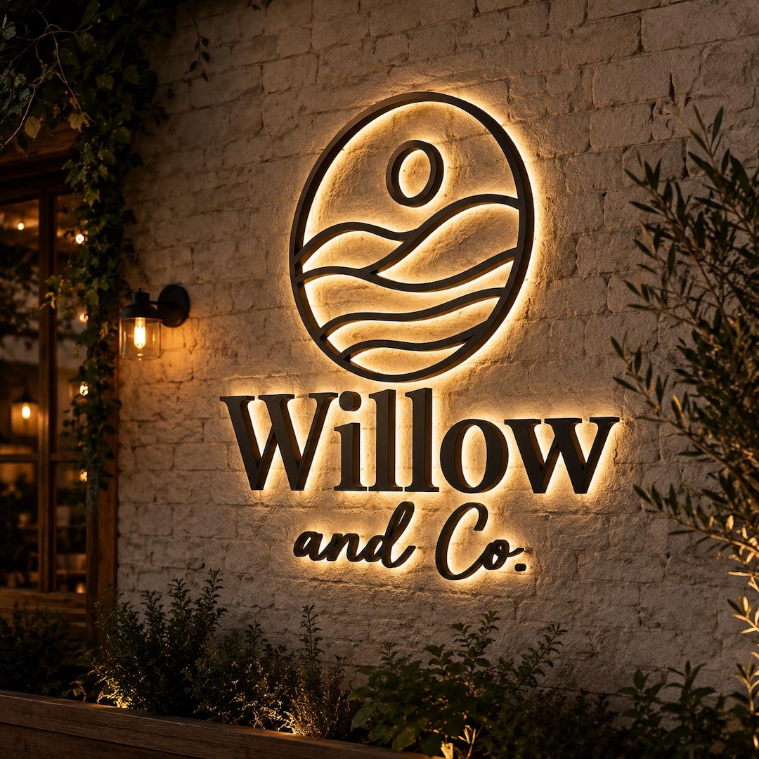 Custom 3D Metal Backlit Business Logo Sign, Illuminated Storefront Wall ...