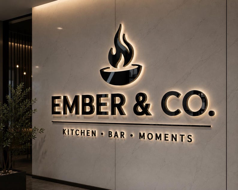Custom 3D Metal Backlit Business Logo Sign, Illuminated Storefront Wall ...