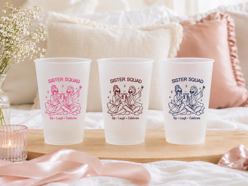 Personalized Sister Squad Cups, Custom Frosted Plastic Party Cups for ...