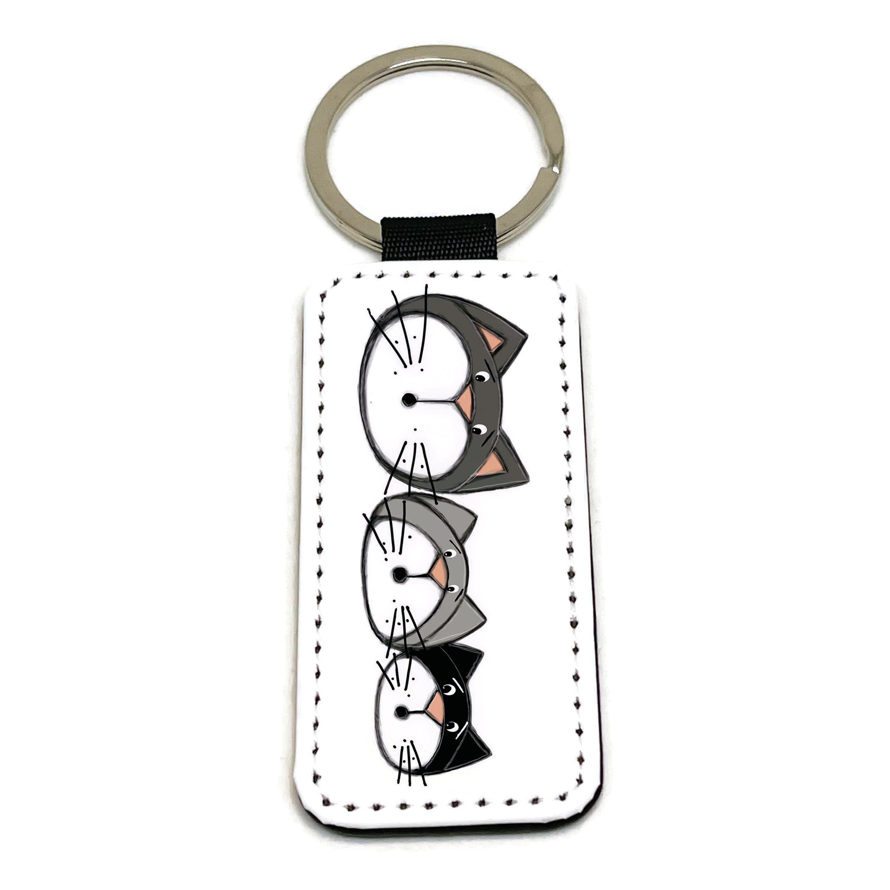 Keychain with three cats Cat keychain with ring Cat key | Etsy