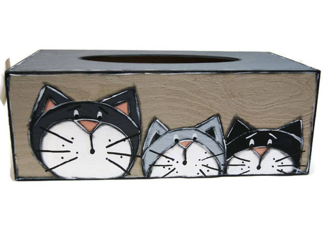 Rectangular Tissue Box With Three Cats Wooden Box for Paper Tissues ...