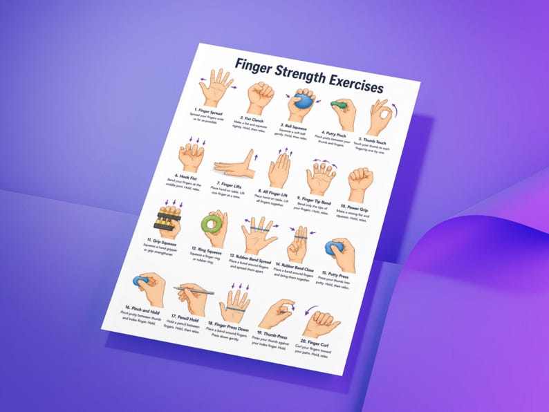 Finger Strength Exercises Printable PDF, 20 Finger and Hand ...