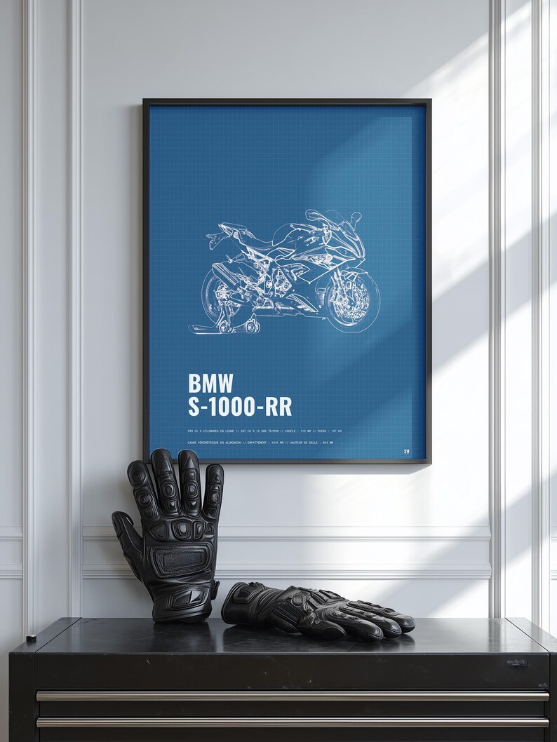 Customizable Premium Motorcycle Poster BMW S 1000 RR Technical Diagram ...
