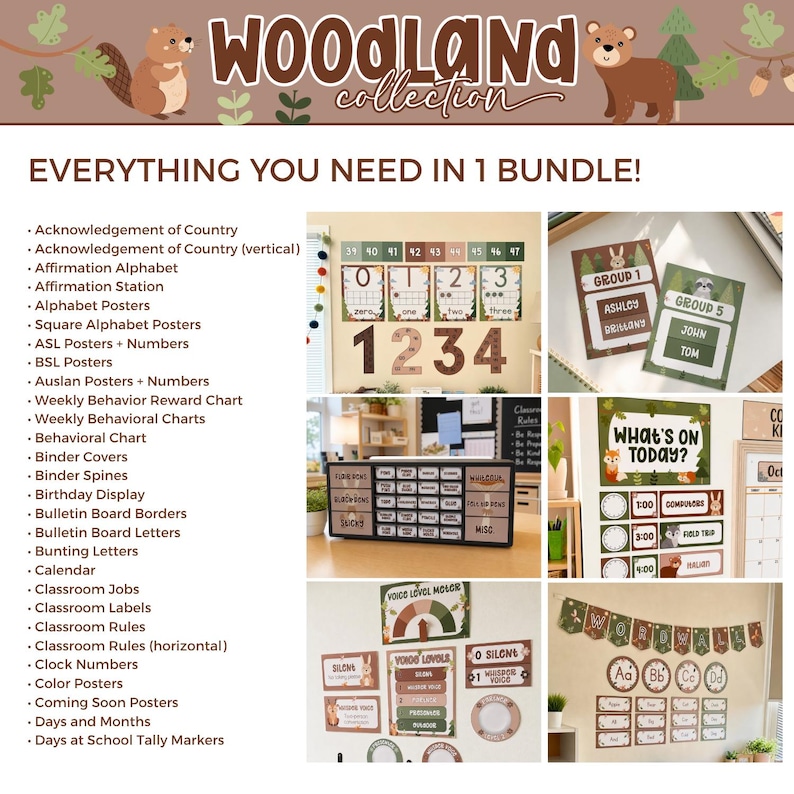 Woodland Creatures Classroom Decor Bundle, Cute Neutral Forest Animals ...
