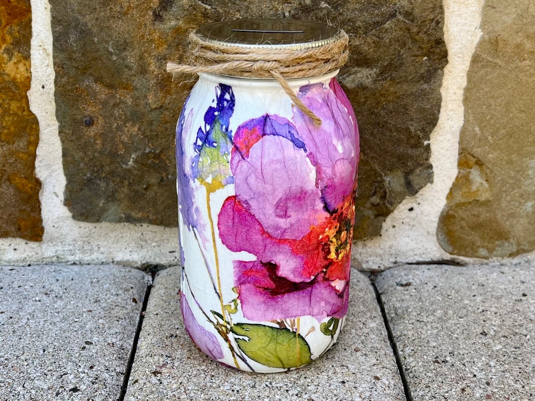Watercolor Floral Spare Change Jar 32oz - Etsy