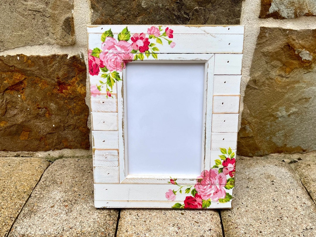 Pink Roses Rustic Decoupage Picture Frame 5x7 Photo. - Etsy