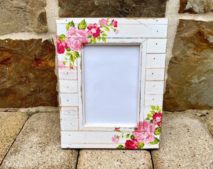 Pink Roses Rustic Decoupage Picture Frame 5x7 Photo. - Etsy