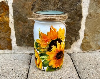 Farmhouse Decoupage Sunflower Mason Jar/vase/ With Finished Lid ...