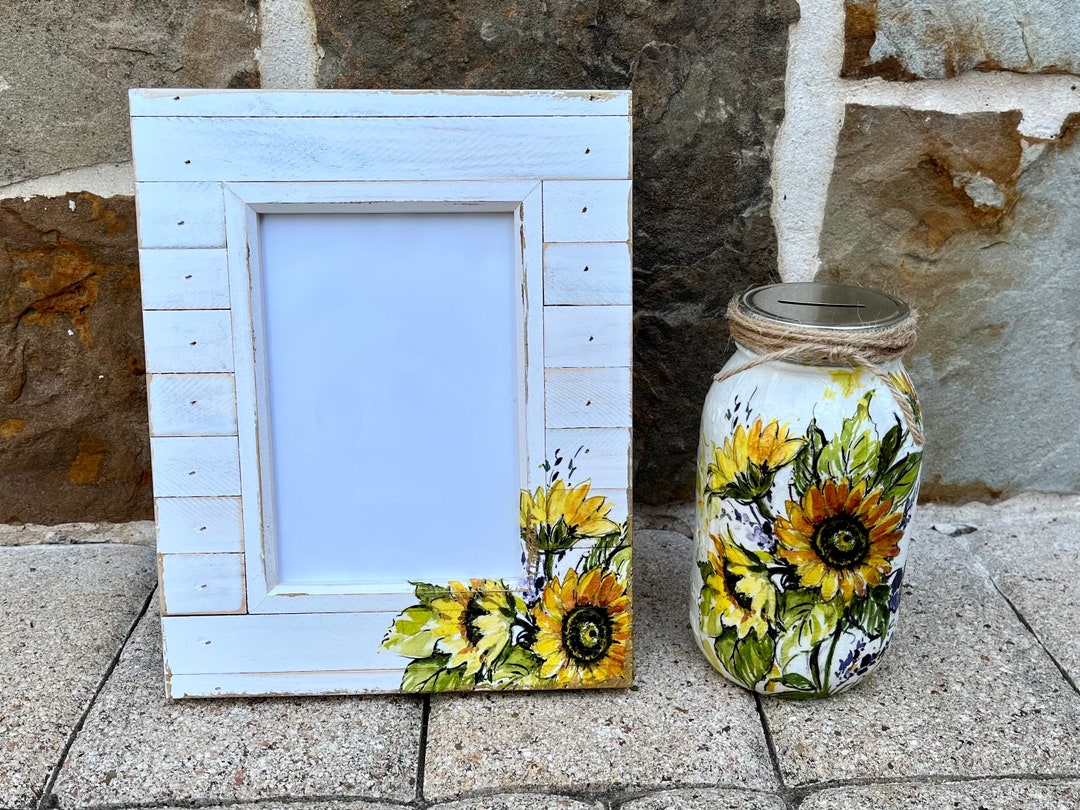 Sunflowers & Wildflowers ~ Spare Change Jar and Frame 5x7 - Etsy