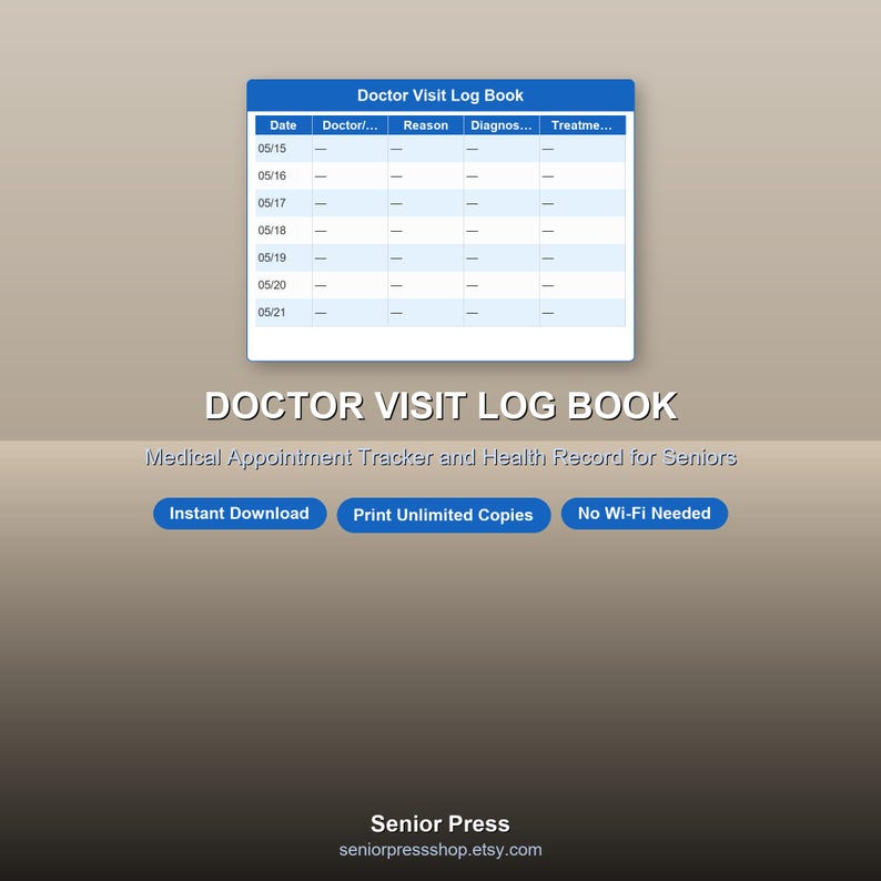 Medical Appointment Tracker Printable PDF | Doctor Visit Log Book ...