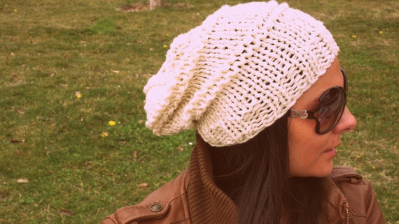 White Slouchy Hathandmade Hatslouchy Beanieknit Hatwomen - Etsy