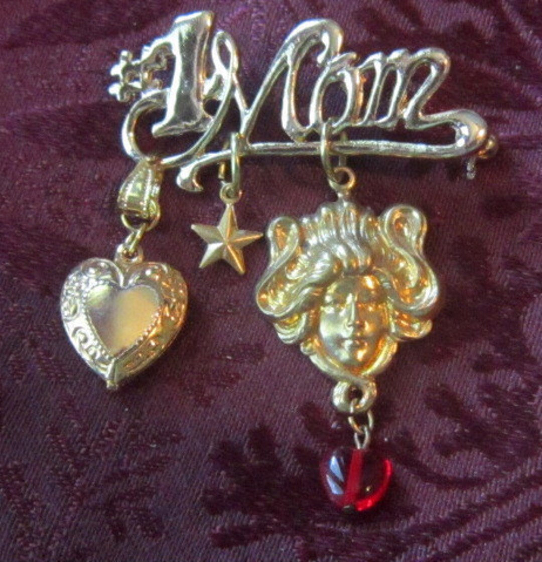 Vintage Gold Mom Brooch With Charms - Etsy