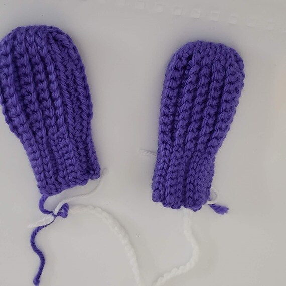 Purple Thumbless Baby Mittens With Detachable String by Freckles Garden Crochet Newborn Infant Wintermittens on a String3m6m9m Etsy UK