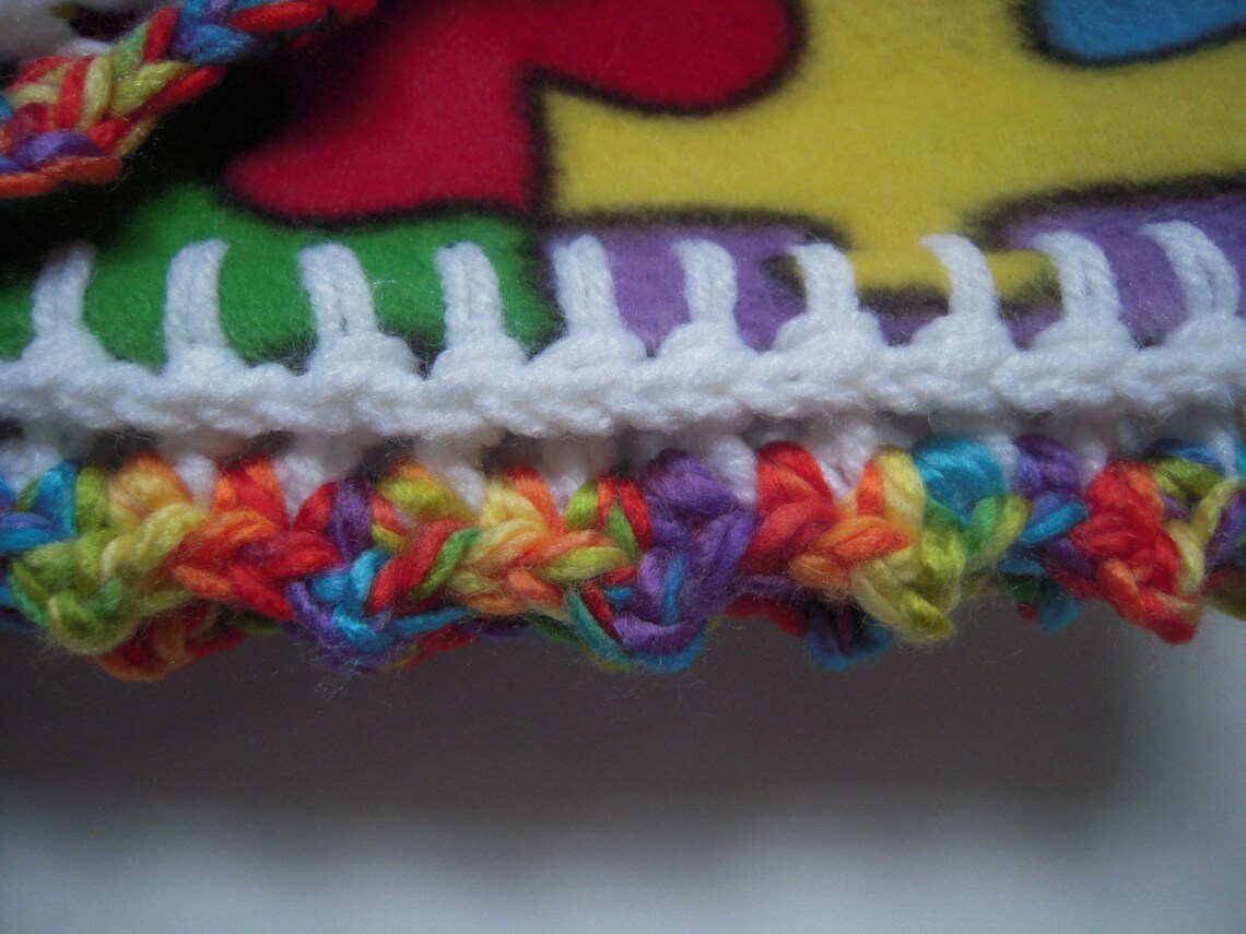 Autism Puzzle Pieces Crochet Edged Fleece Blanket by Freckles - Etsy