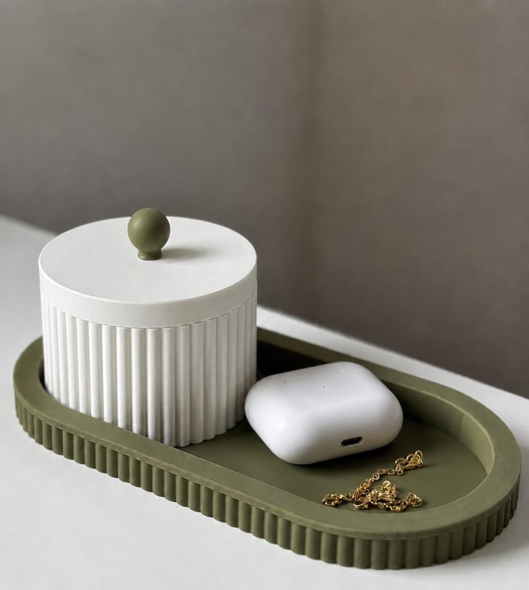 Minimalist Ribbed Trinket Tray & Jewellery Jar Set | Modern Catch All ...