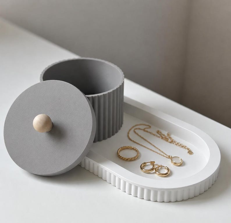 Minimalist Ribbed Trinket Tray & Jewellery Jar Set | Modern Catch All ...