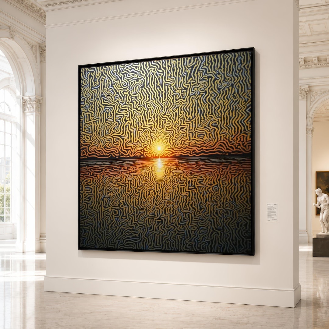 Abstract Sunset Canvas Wall Art, Modern Ocean Reflection Canvas, Golden ...