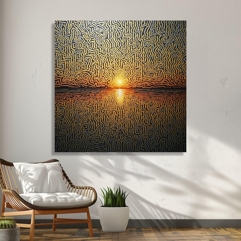 Abstract Sunset Canvas Wall Art, Modern Ocean Reflection Canvas, Golden ...