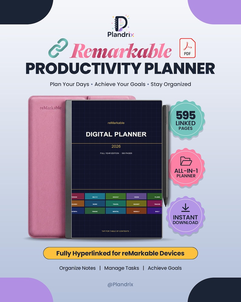 Remarkable Paper Pro Move Planner | Hyperlinked Productivity System ...