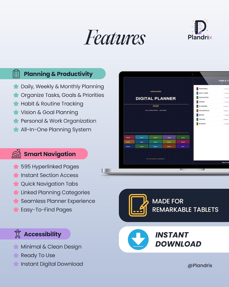 Remarkable Paper Pro Move Planner | Hyperlinked Productivity System ...