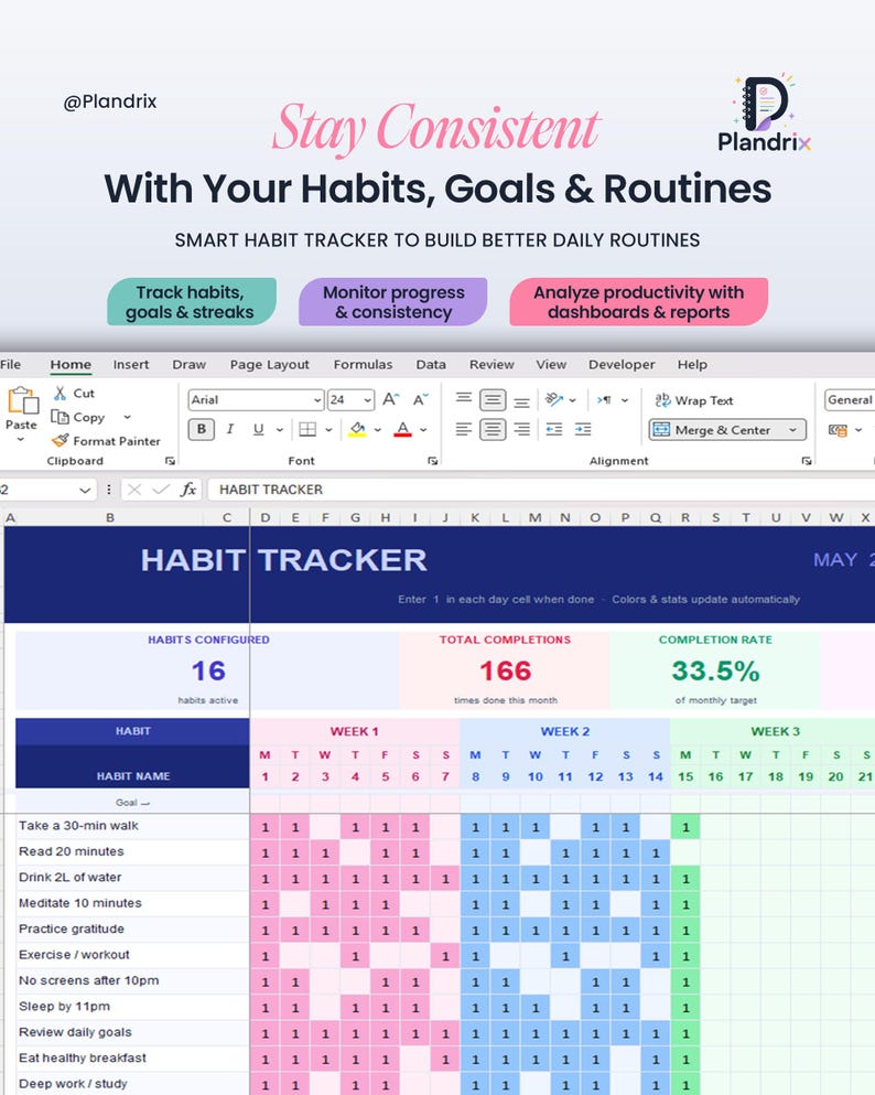 Habit Tracker Excel | Habit Tracker Spreadsheet | Daily, Weekly ...