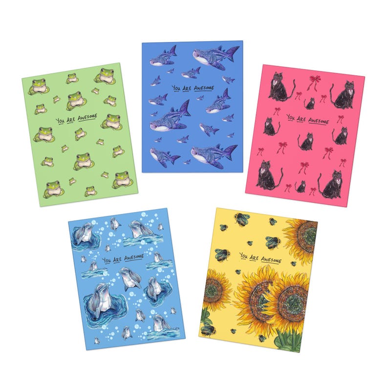 Hand Drawn Animal Encouragement Cards, Uplifting Message, Set of 5 (A2 ...