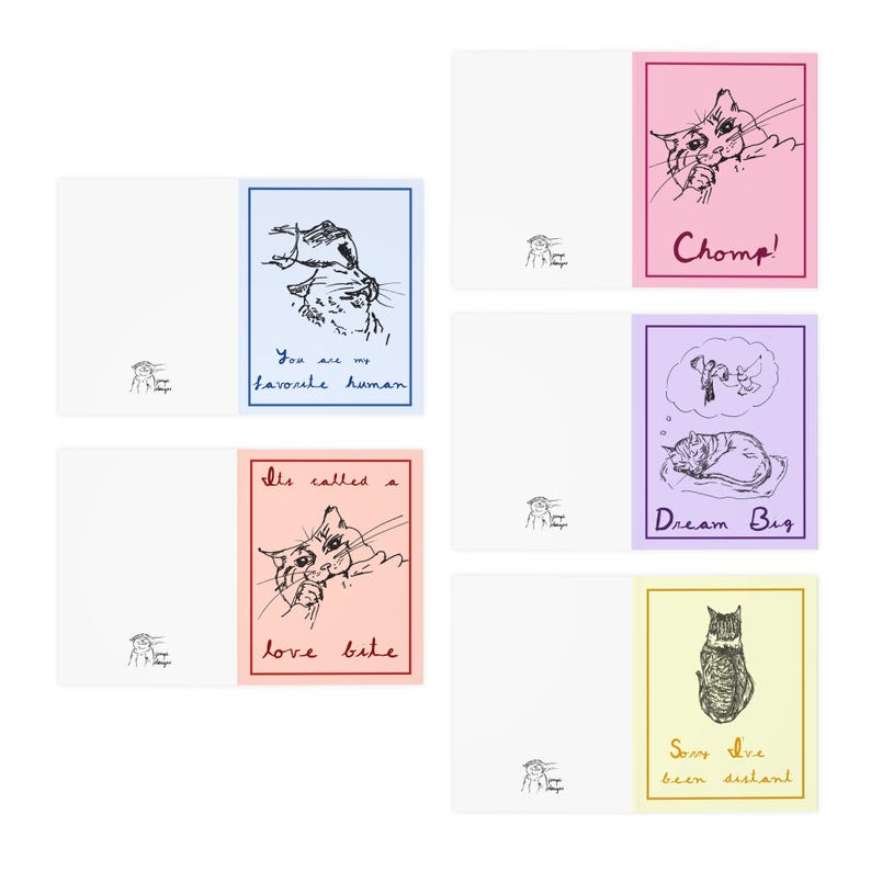Hand Drawn Cat Cards, Whimsical Humor Pack, Cat Lover Gift (set of 5 ...