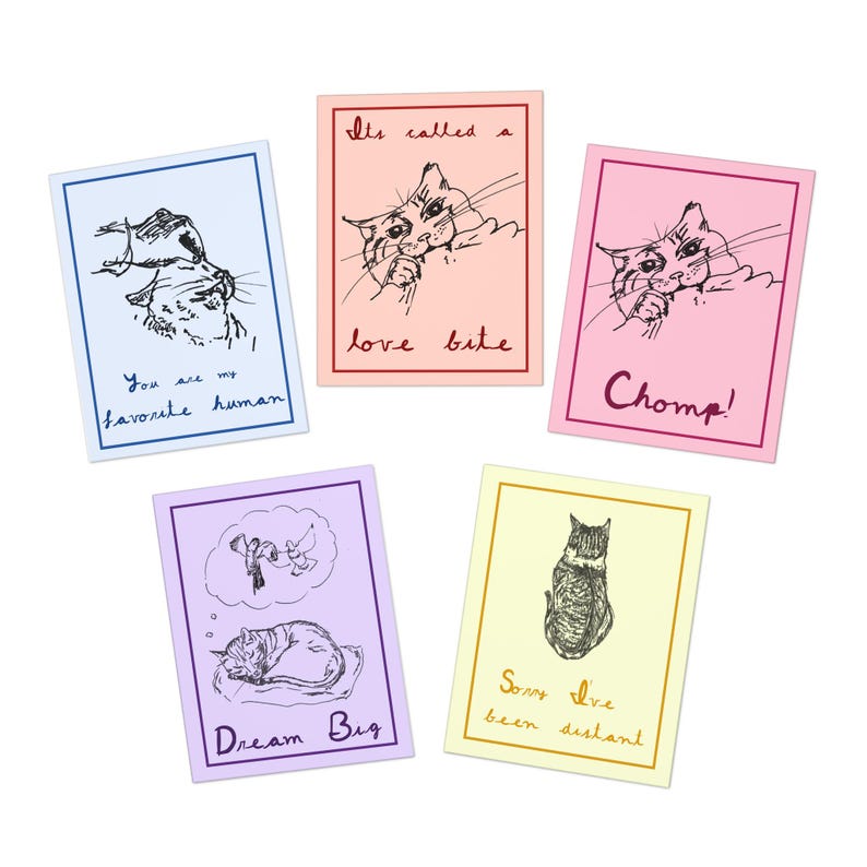 Hand Drawn Cat Cards, Whimsical Humor Pack, Cat Lover Gift (set of 5 ...