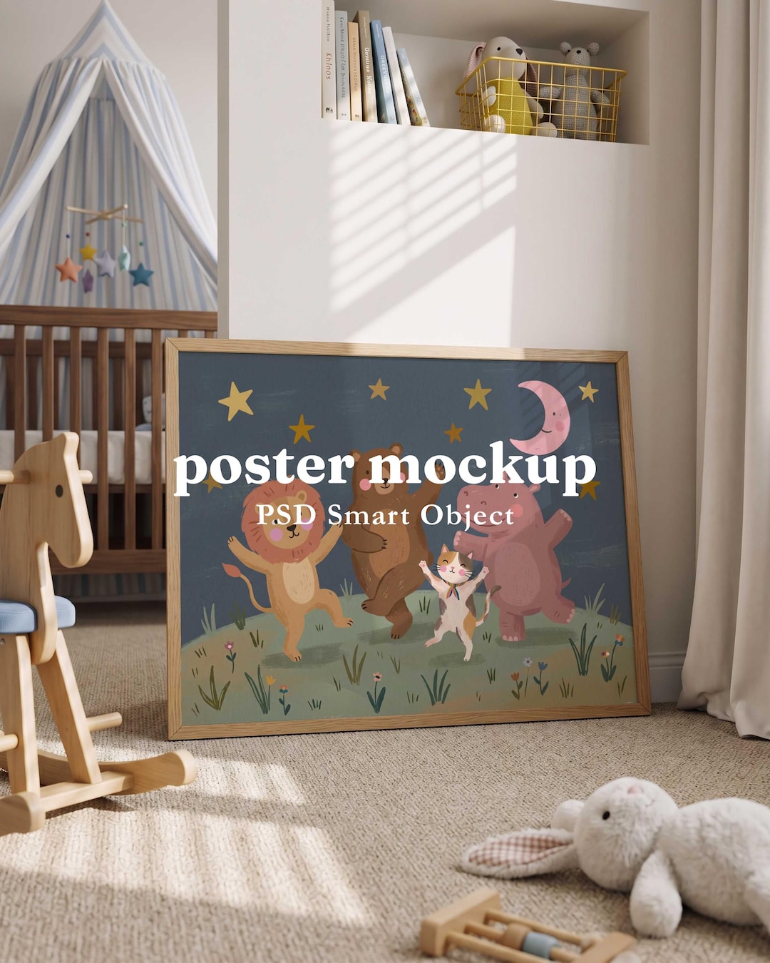 Horizontal 4:3 Frame Mockup PSD in Nursery | Kids Bedroom With a Crib ...