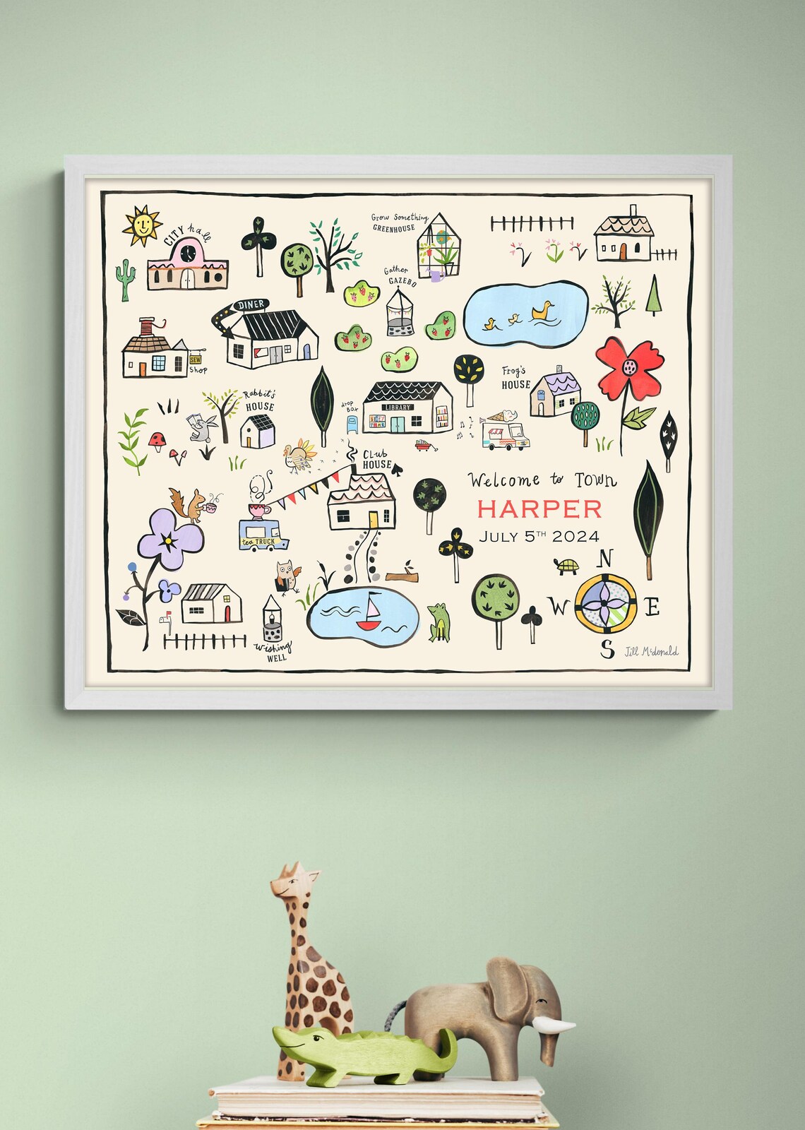 Welcome to Town Personalized Charming Painted Map by Jill Mcdonald - Etsy
