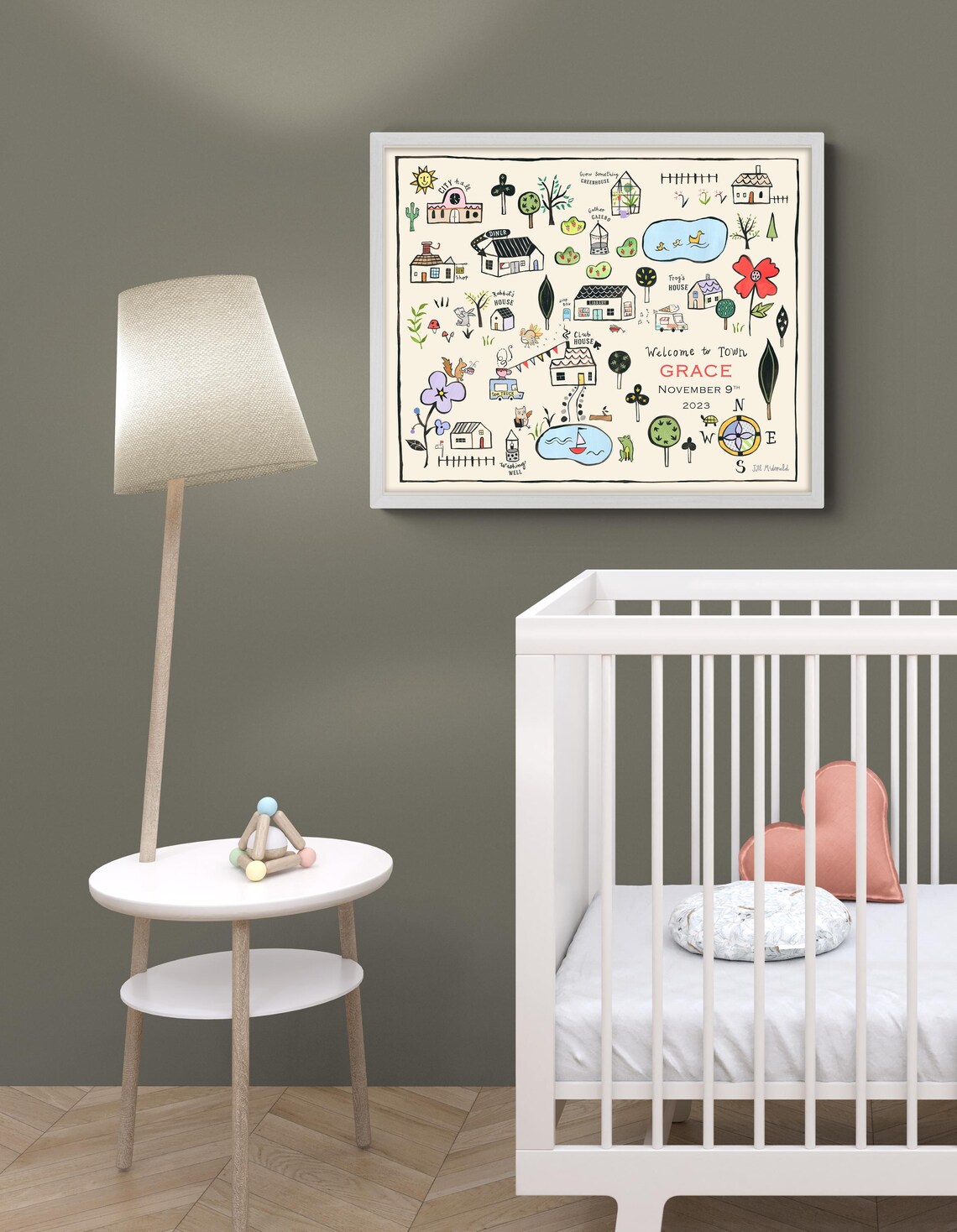 Welcome to Town Personalized Charming Painted Map by Jill Mcdonald - Etsy