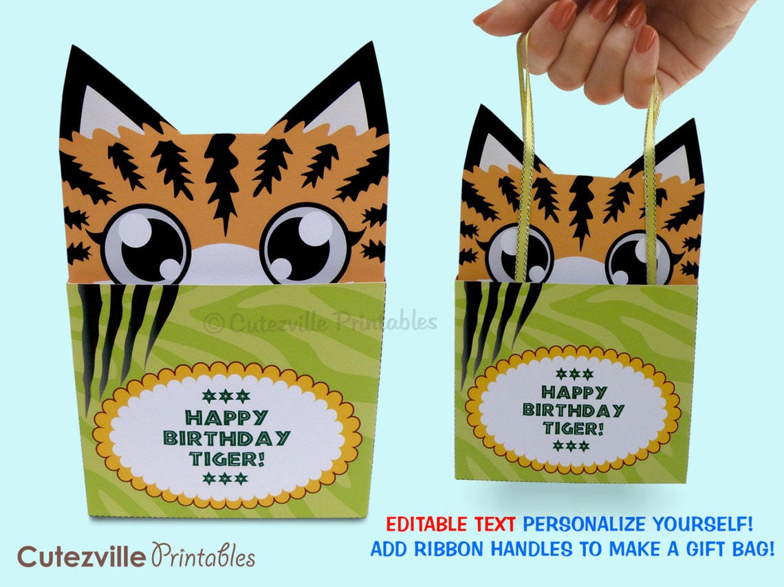 Tiger Favor, Candy, Gift Box - Editable Text Printable PDF - INSTANT ...