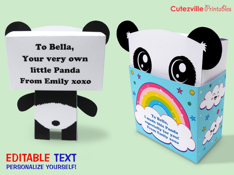 Panda, Favor, Candy, Gift Box - Editable Text Printable PDF - INSTANT ...