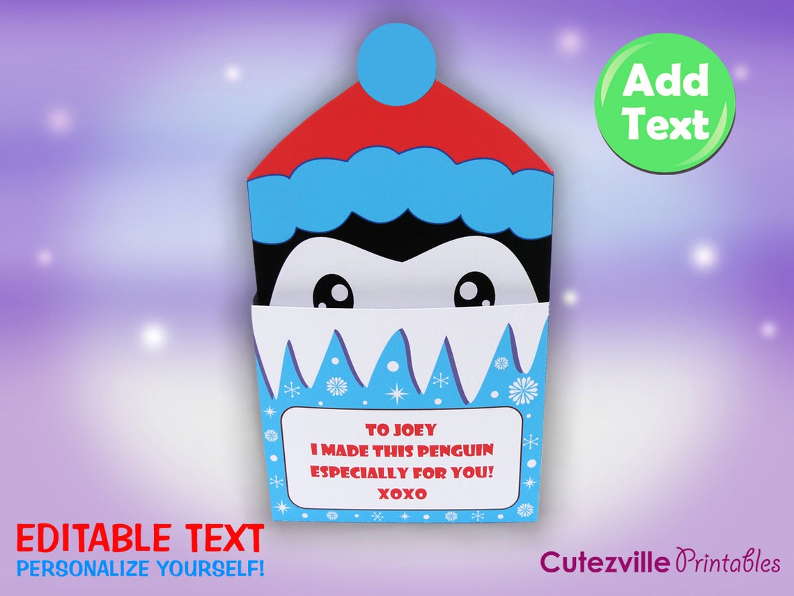 Printable PDF Christmas Penguin Gift Box With Editable Text - INSTANT ...