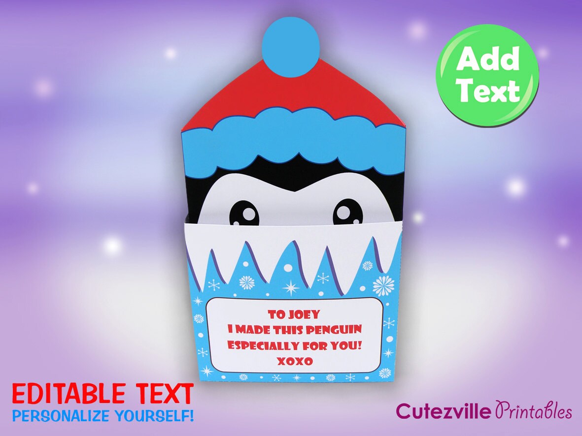 Printable PDF Christmas Penguin Gift Box With Editable Text - INSTANT ...