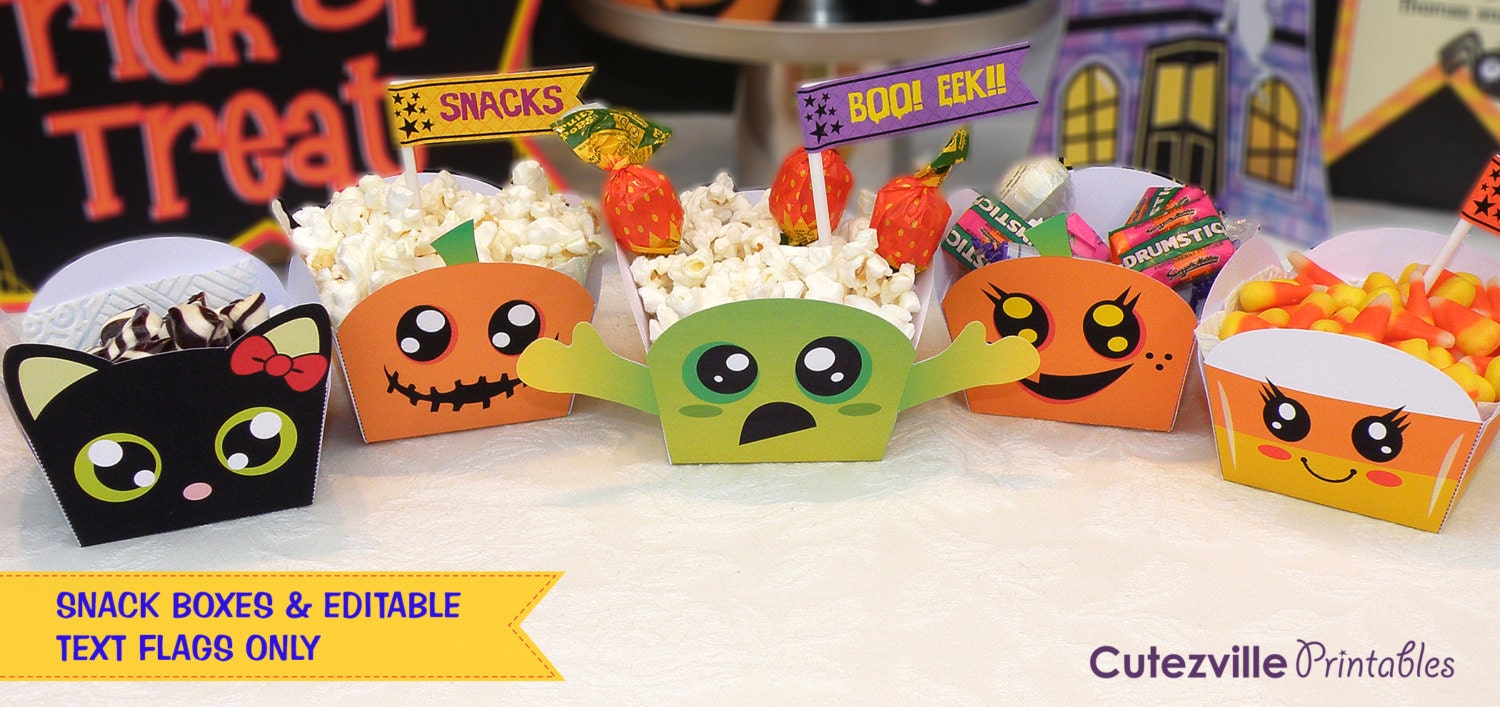 Printable Halloween Snack / Treat Boxes and Editable Text Flags PDF ...