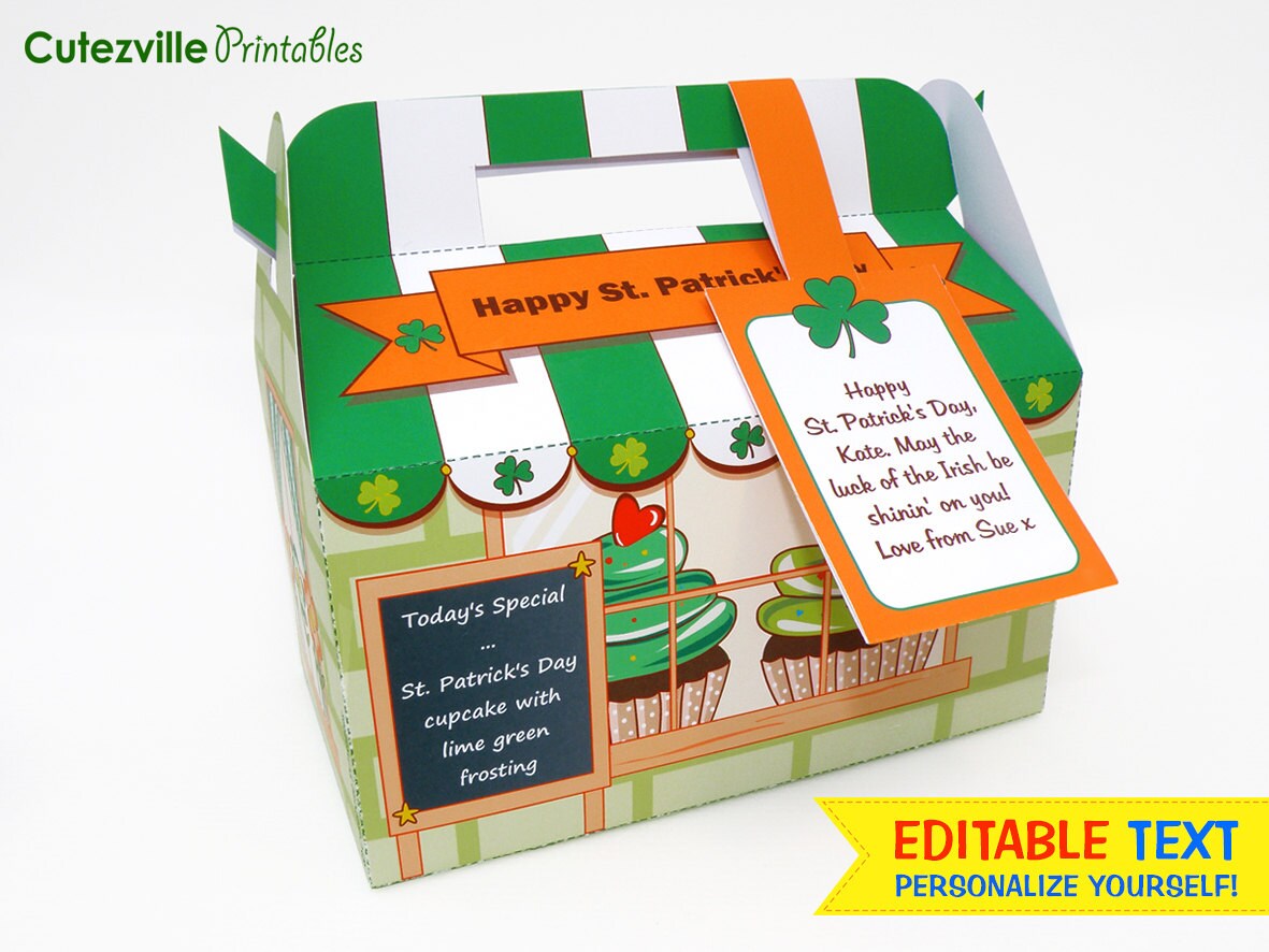 PDF Printable St. Patrick's Day Cake Shop Box With Editable Text ...