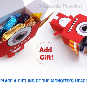 Red Monster Favor, Candy, Gift Box - Editable Text Printable PDF ...