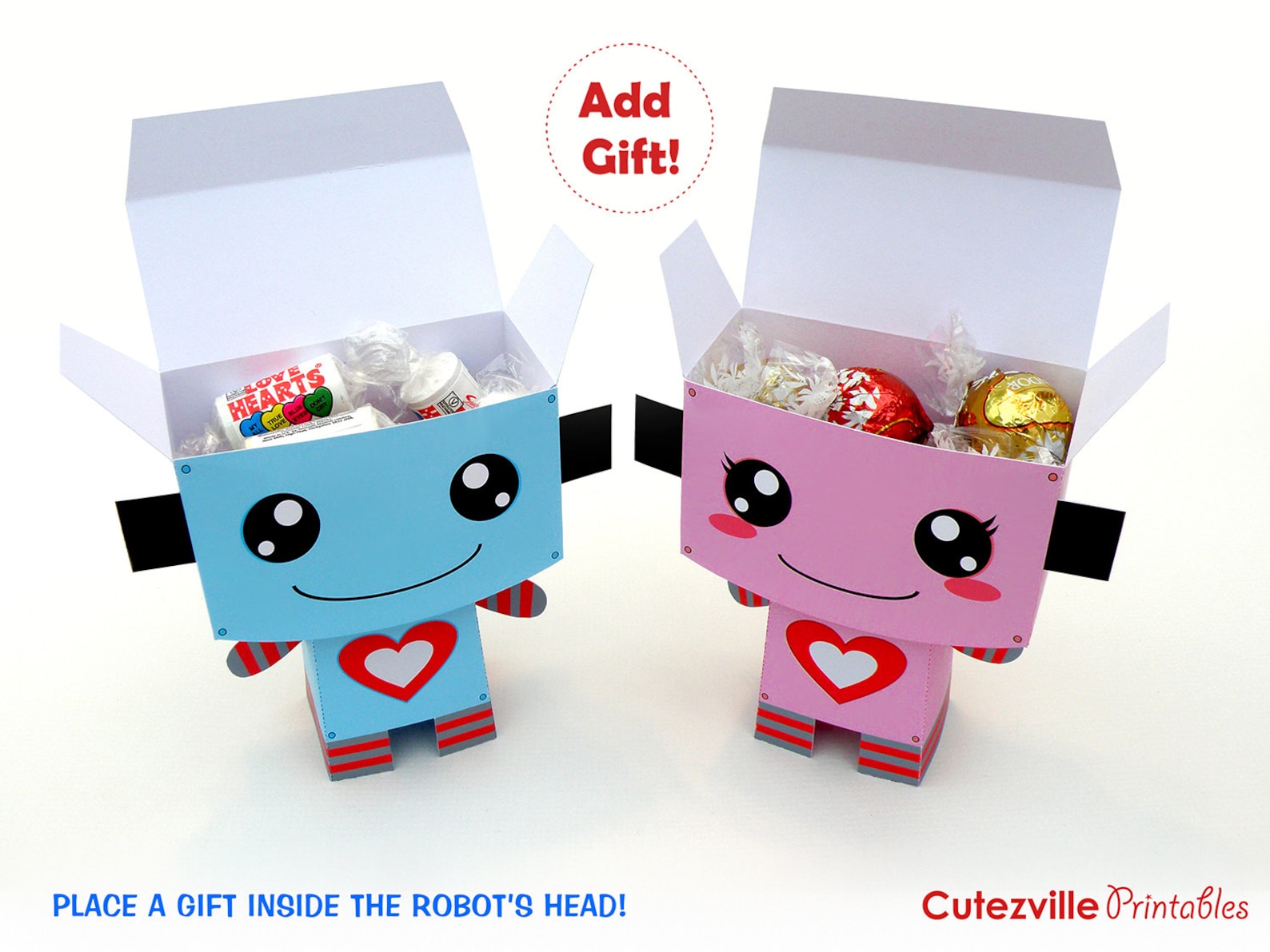 Two Printable Valentine's Robot Favor, Candy, Gift Boxes - Editable ...