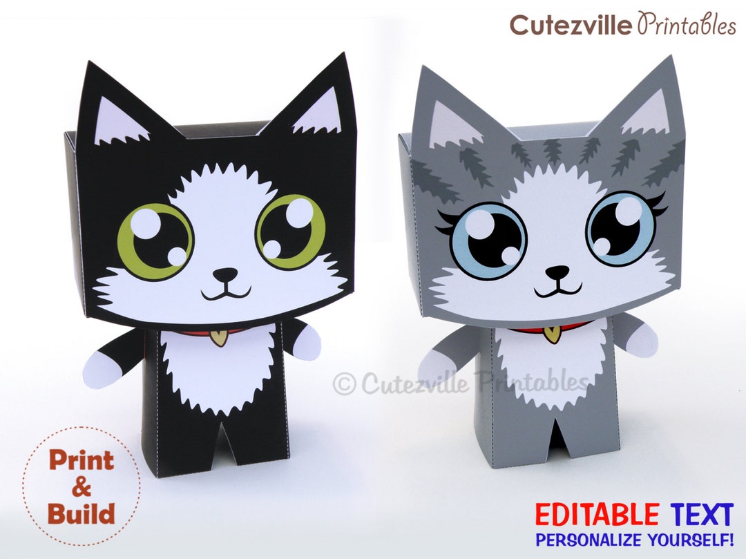 Printable Kitten Candy Boxes - Black & Grey Cats, Editable Text (PDF ...