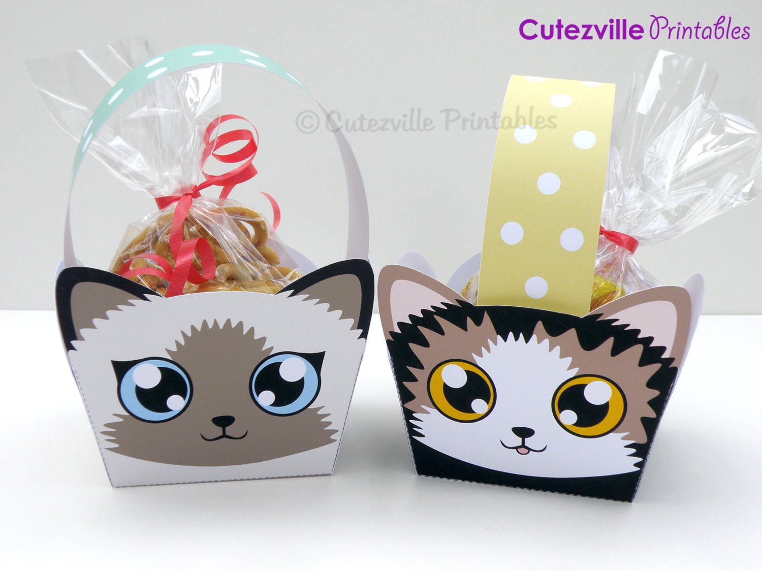 PDF Printable Kitty Cat Snack Boxes / Gift Baskets With Editable Text ...