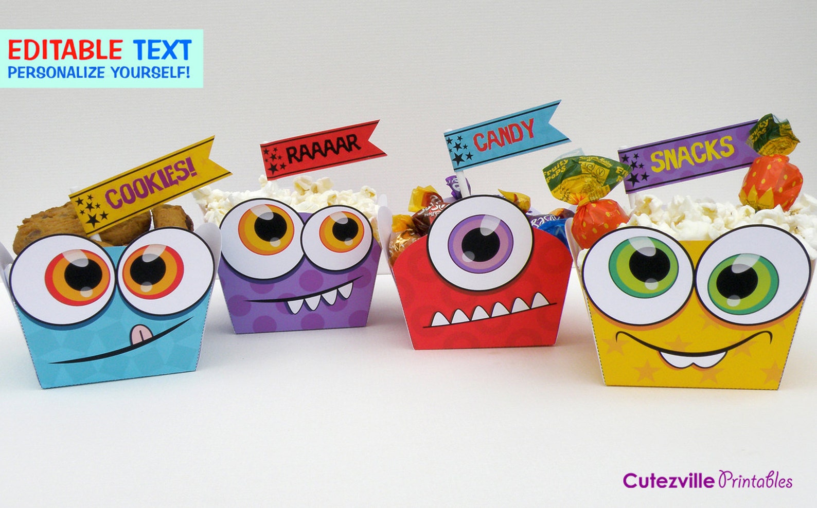 PDF Printable Monster Snack Boxes / Gift Baskets With Editable - Etsy