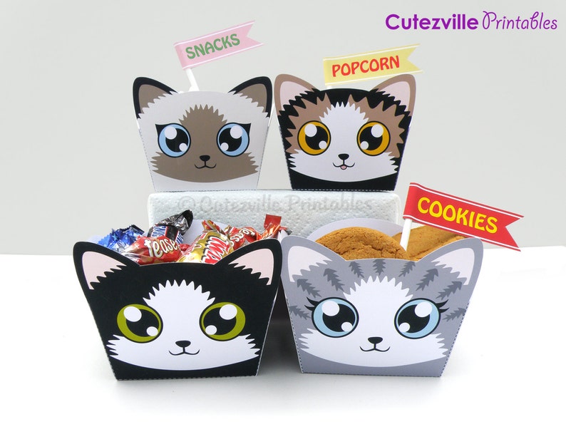 PDF Printable Kitty Cat Snack Boxes / Gift Baskets With Editable Text ...
