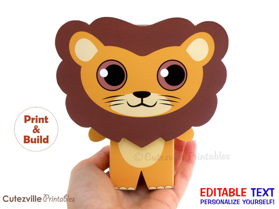 Lion Favor Candy Gift Box Printables Editable Text - Etsy