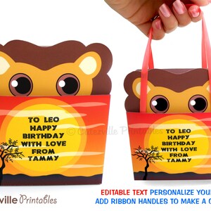 Lion Favor, Candy, Gift Box Printables - Editable Text Printable PDF ...